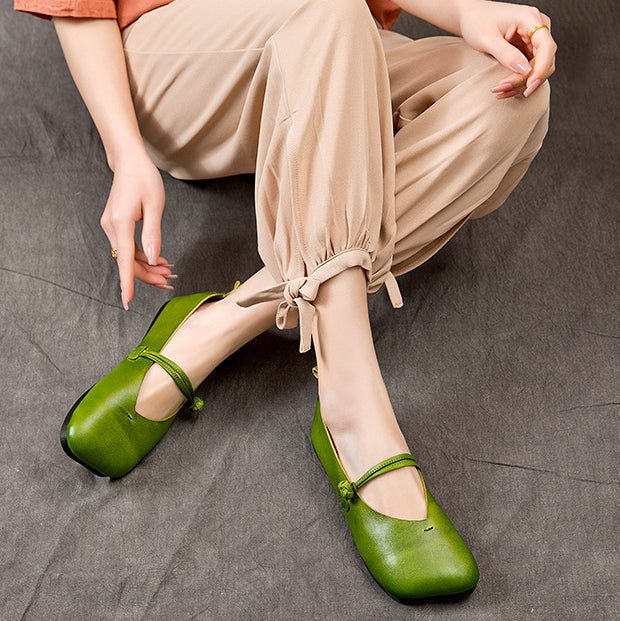 Cowhide Comfortable Slip-on Leather Flat Pea Shoes – Retrosia