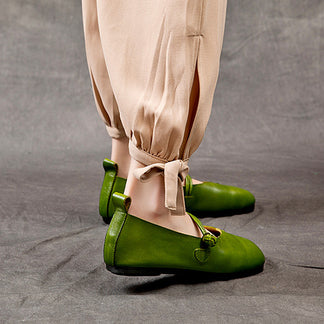 Cowhide Comfortable Slip-on Leather Flat Pea Shoes – Retrosia