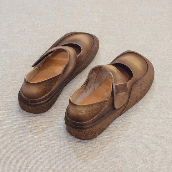 Handmade Velcro Square Toe Leather Shoes – Retrosia