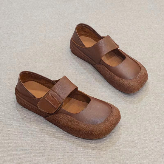 Handmade Velcro Square Toe Leather Shoes – Retrosia