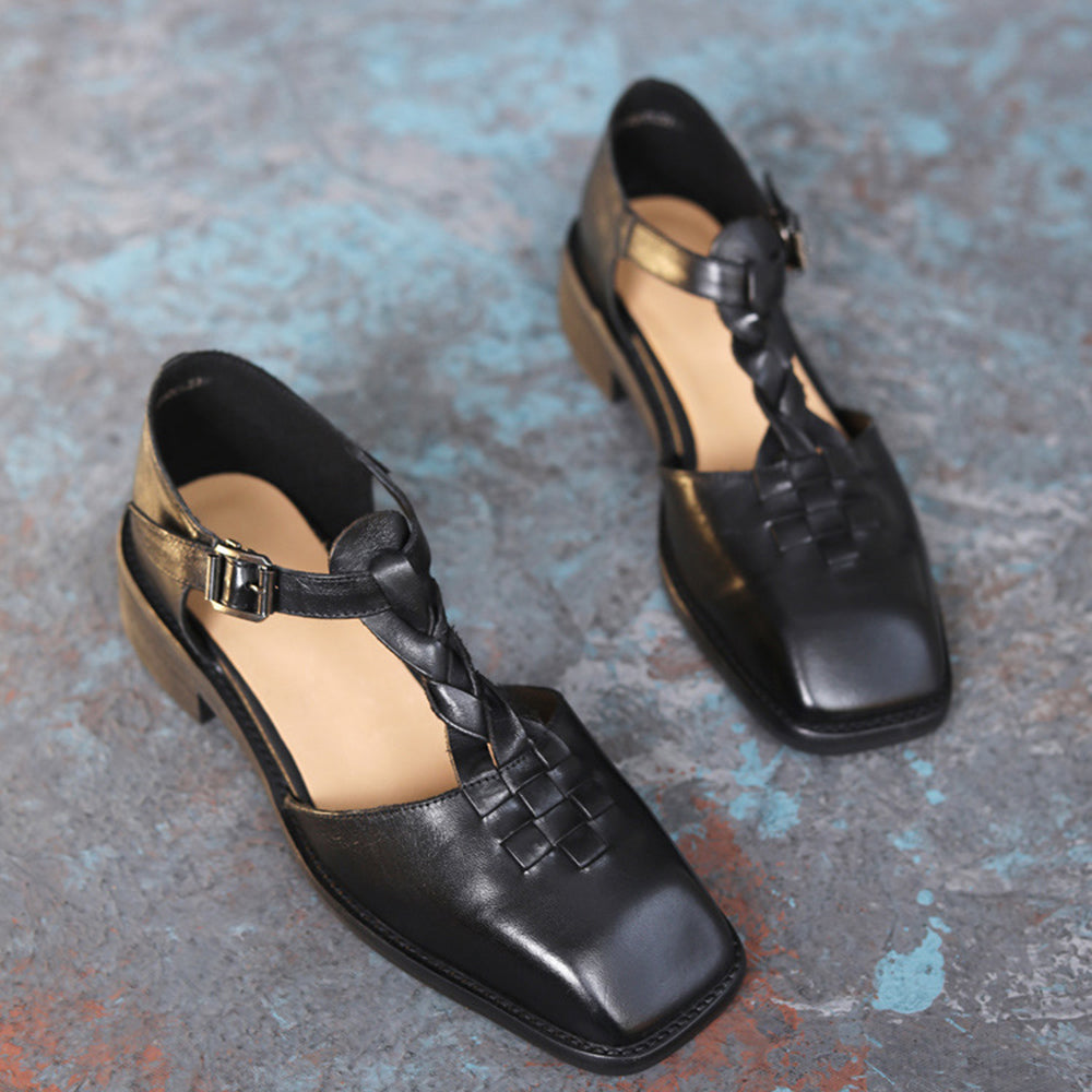 Handsome British style Adjustable Buckle Square Toe Flat Shoes – Retrosia