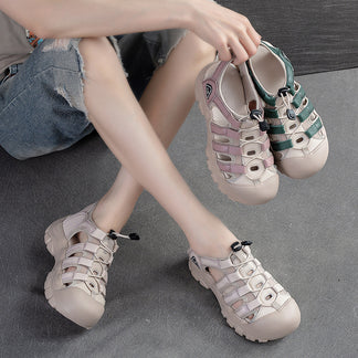 Leather Color-block Design Cut-out Shoes – Retrosia