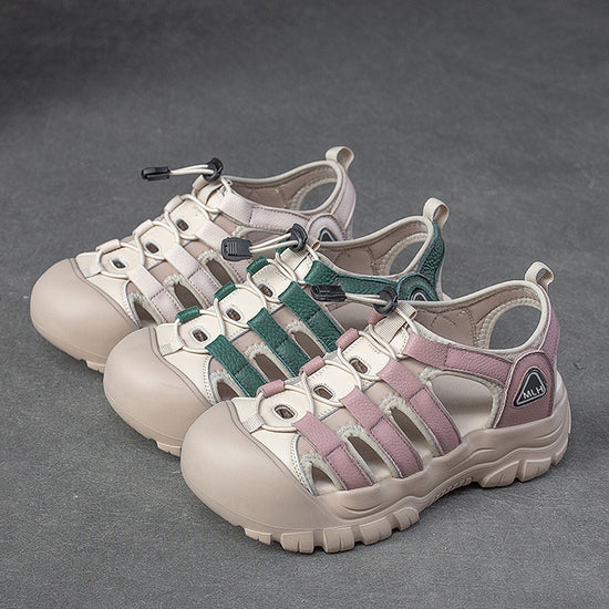 Leather Color-block Design Cut-out Shoes – Retrosia