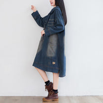 Retro Hooded Distressed Loose Fit Denim Dress – Retrosia