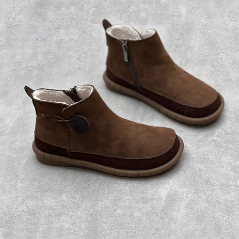 Retro Round Toe Plush Winter Leather Boots – Retrosia