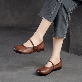 Retro Style Mary Jane Flat Shoes With Knob Knot Accents – Retrosia