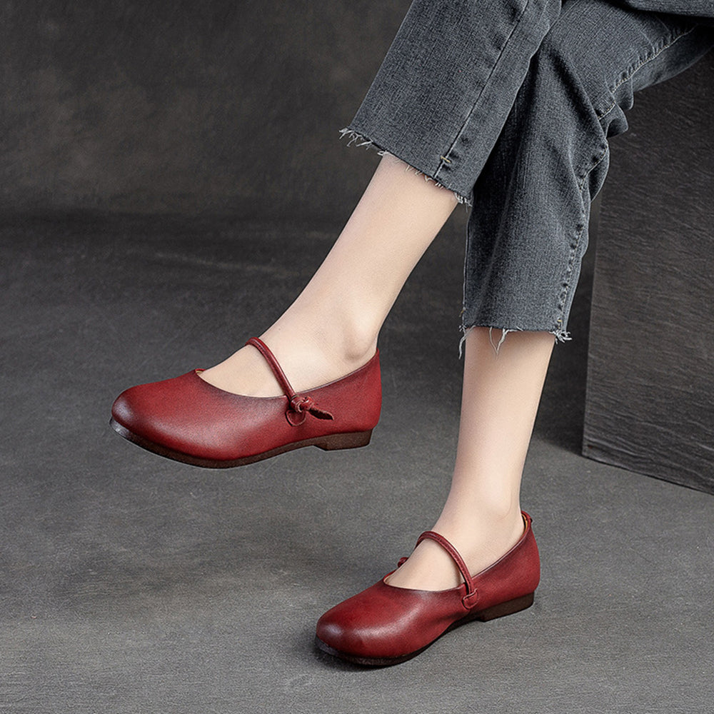 Retro Style Mary Jane Flat Shoes With Knob Knot Accents – Retrosia