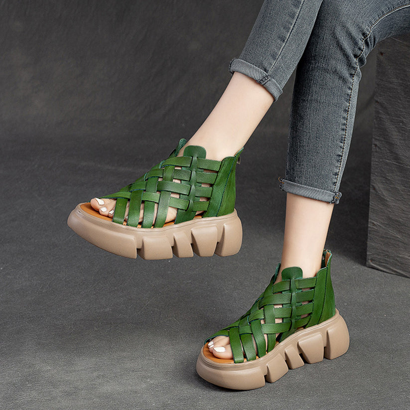 Roman Style Woven Mid-Heel Platform Sandals – Retrosia