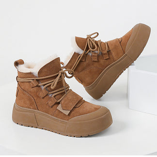 Women Lace-up Suede Leather Waterproof Snow Boots – Retrosia