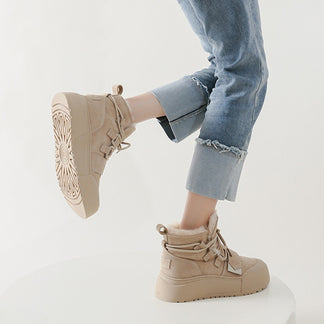 Women Lace-up Suede Leather Waterproof Snow Boots – Retrosia