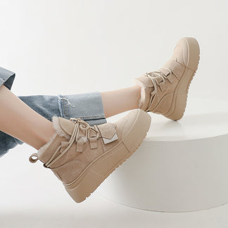 Women Lace-up Suede Leather Waterproof Snow Boots – Retrosia