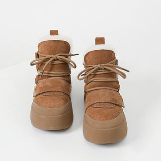 Women Lace-up Suede Leather Waterproof Snow Boots – Retrosia