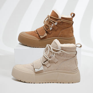 Women Lace-up Suede Leather Waterproof Snow Boots – Retrosia