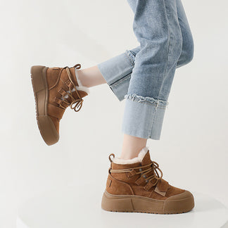 Women Lace-up Suede Leather Waterproof Snow Boots – Retrosia