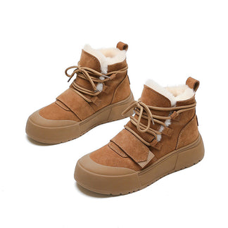 Women Lace-up Suede Leather Waterproof Snow Boots – Retrosia