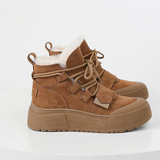 Women Lace-up Suede Leather Waterproof Snow Boots – Retrosia