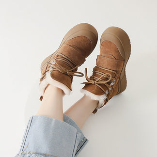 Women Lace-up Suede Leather Waterproof Snow Boots – Retrosia
