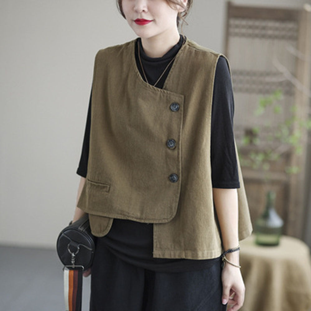 Asymmetrical Button Up Solid Casual Vest – Retrosia