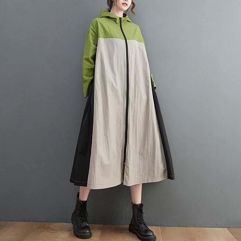 Color-Block Loose Fit Hooded Women Trench Coat – Retrosia