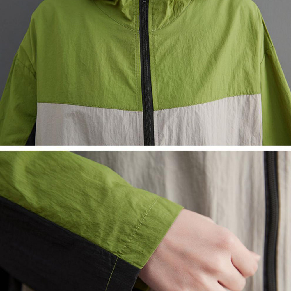 Color-Block Loose Fit Hooded Women Trench Coat – Retrosia