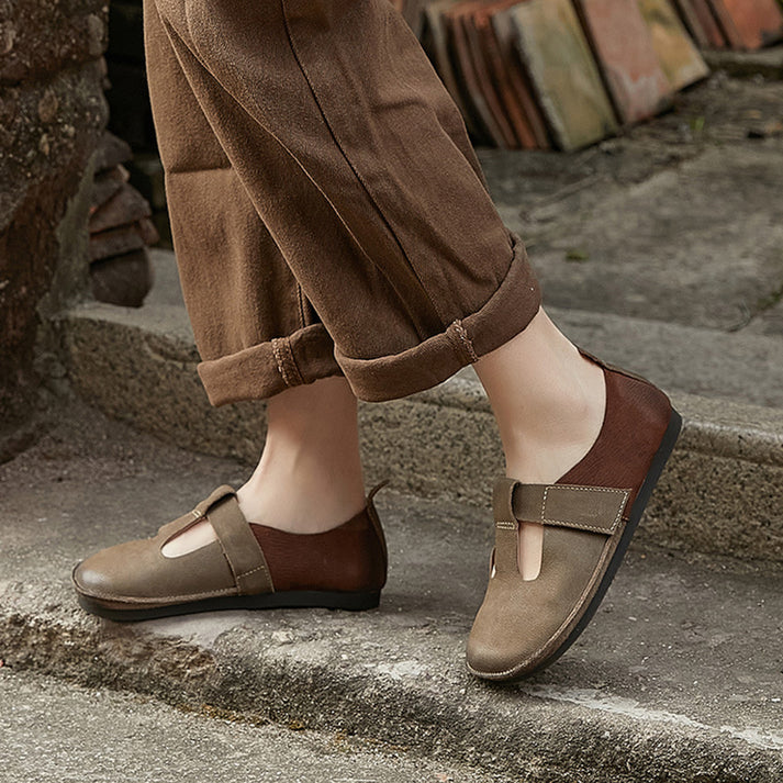 Color-block Velcro Flat Shoes For Women | Retrosia, Women Retro Leather ...
