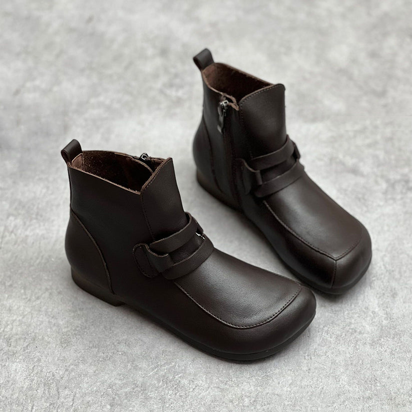 Handmade Square Toe Retro Side Zipper Short Boots – Retrosia