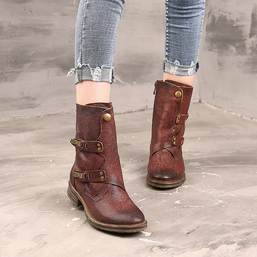 Retro Handmade Mid-calf Motorcycle Boots – Retrosia