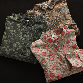 Retro Printed Cotton Linen Floral Casual Shirt – Retrosia