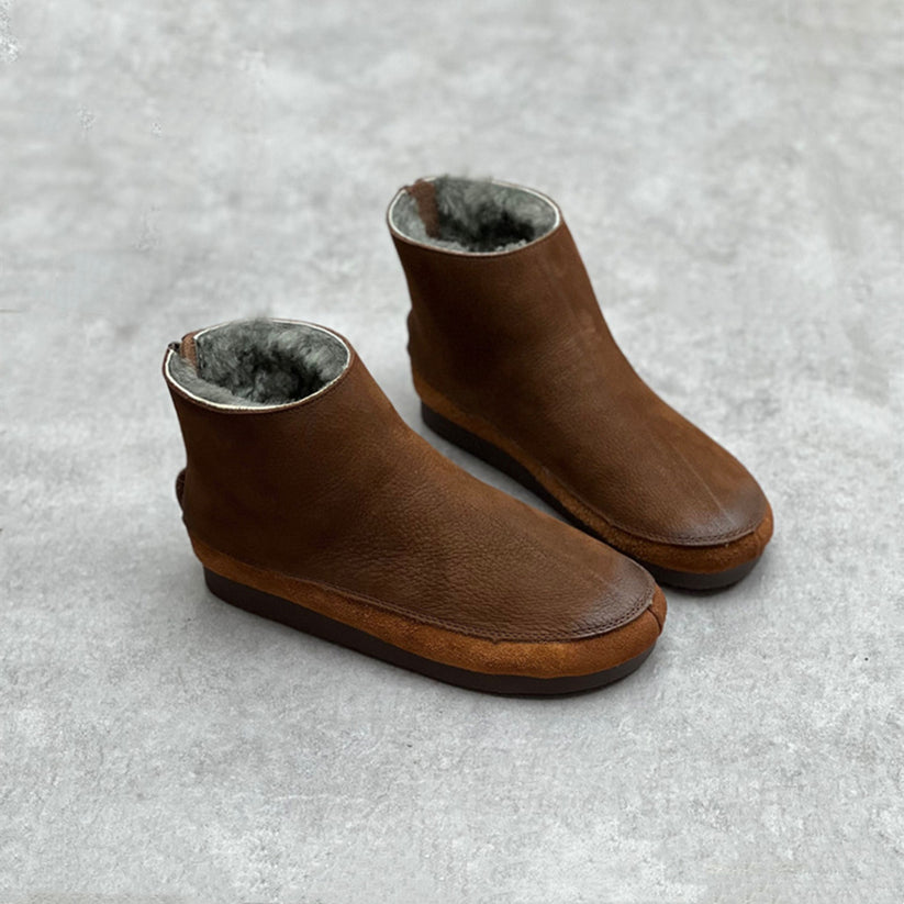 Retro Rear-Zipper Soft Leather Snow Boots | Retrosia, Winter Shoes