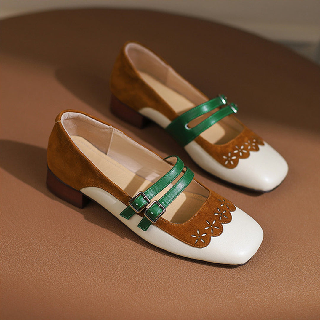 Square Toe Colorblocked Mary Jane Chunky Heel Shoes – Retrosia