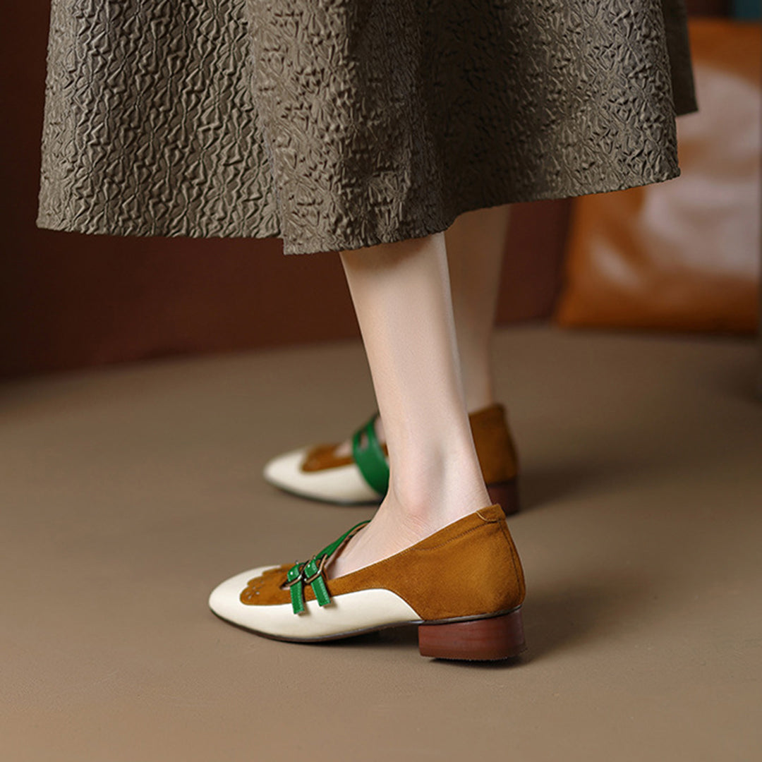 Square Toe Colorblocked Mary Jane Chunky Heel Shoes – Retrosia