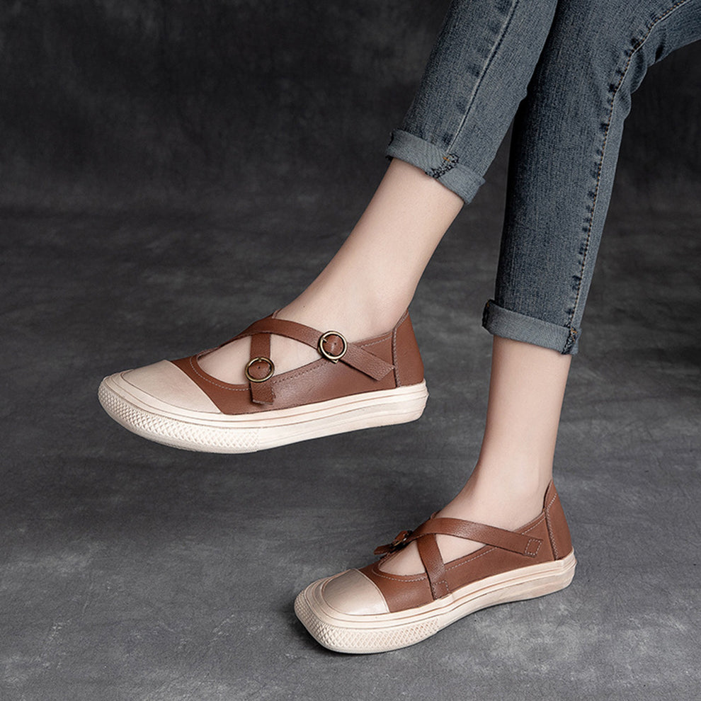 Square Toe Cross Belt Casual Shoes | Retrosia, Square Toe Shoes, Flat ...