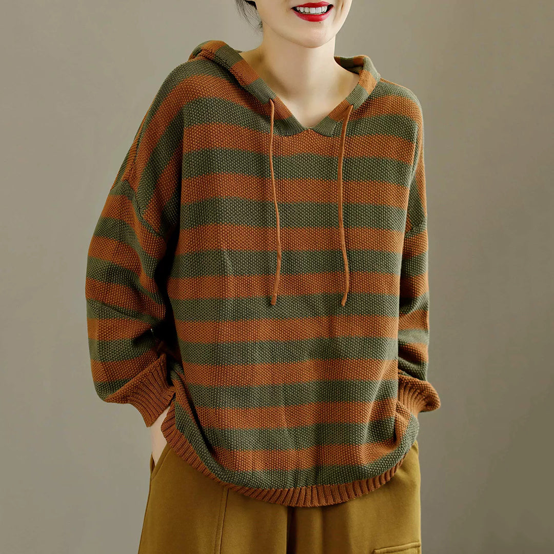 Stripes Knitted Color-Block Hooded Sweater – Retrosia