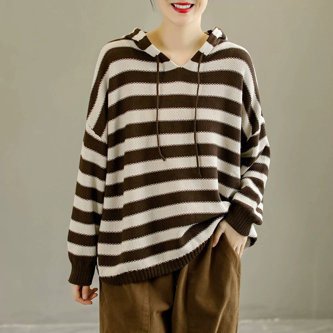 Stripes Knitted Color-Block Hooded Sweater – Retrosia