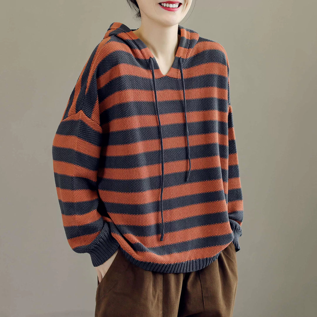 Stripes Knitted Color-Block Hooded Sweater – Retrosia