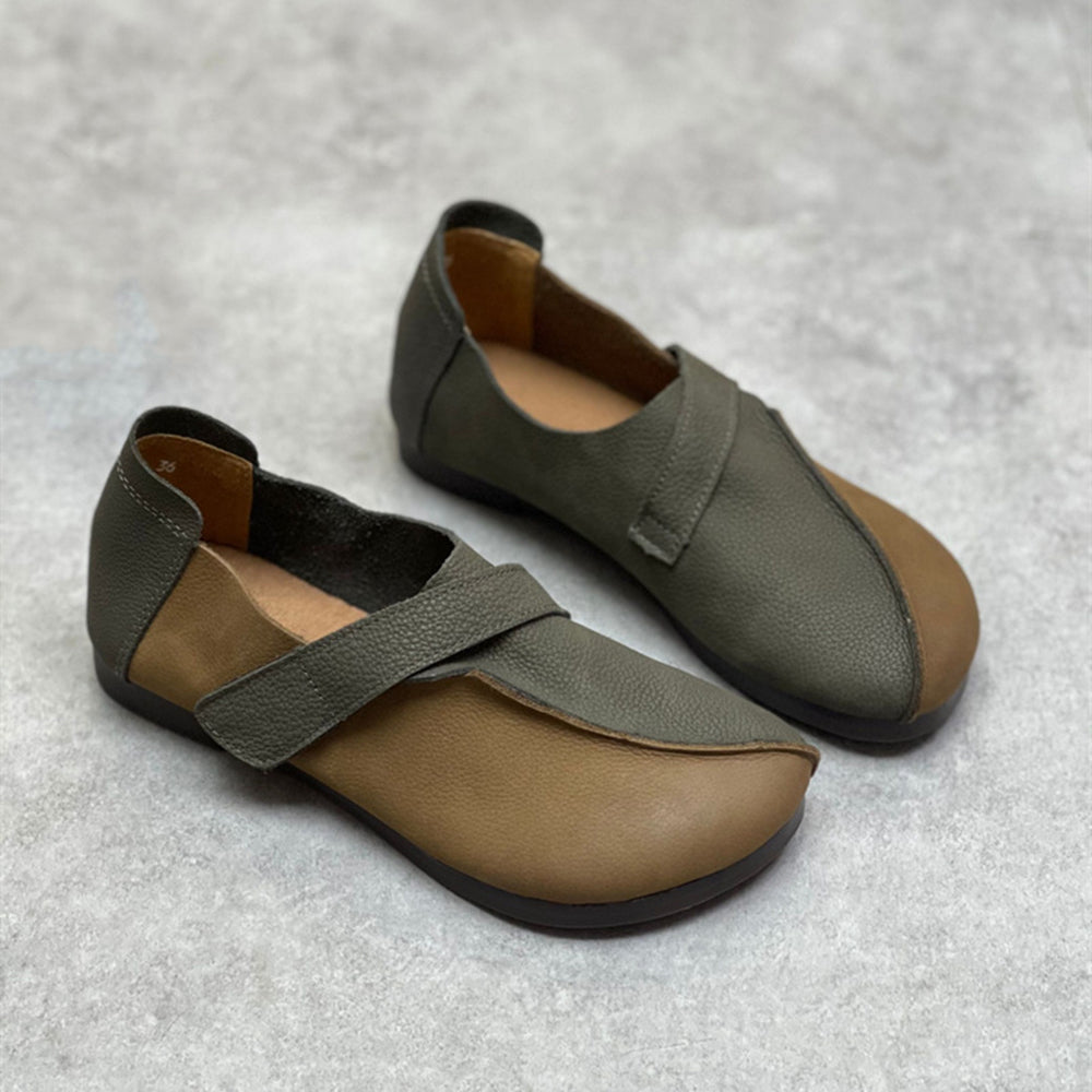 Vintage Color-Block Velcro Flat Shoes | Retrosia