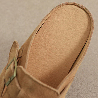Women Closed Toe Soft Suede Sliders With Buckle Accents – Retrosia