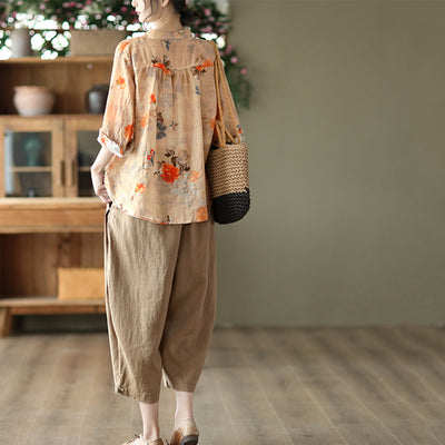Women High-Low Linen Flower Printed Shirt – Retrosia