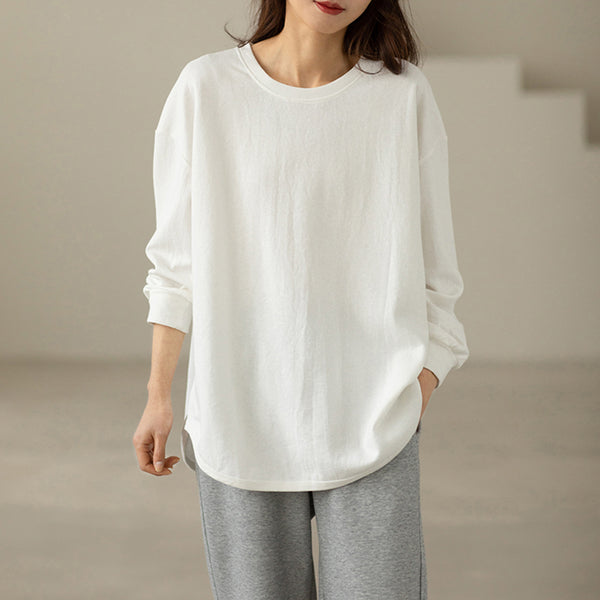 Women Simple Long Sleeve Solid T-Shirt – Retrosia
