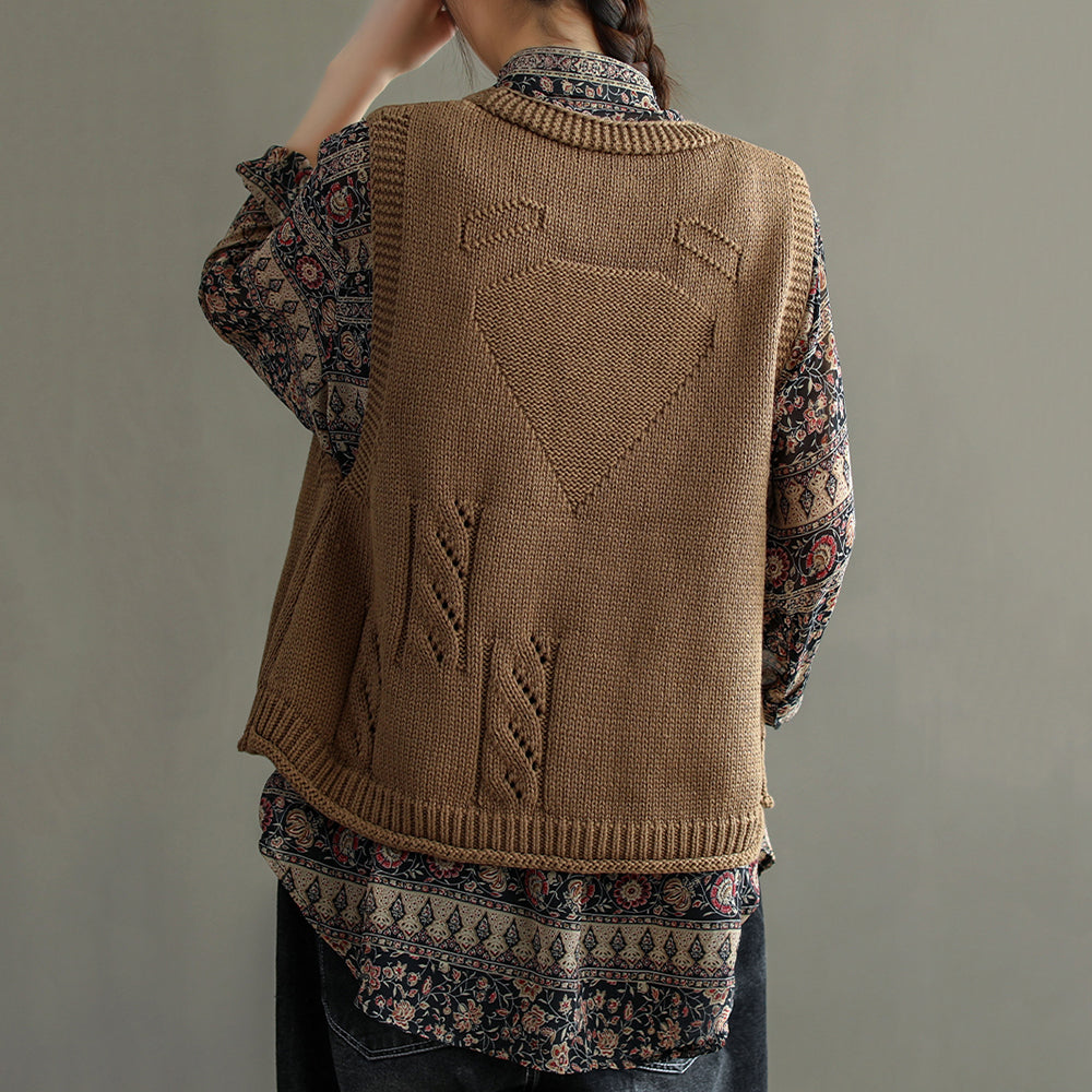 Women Solid V-Neck Knitted Vest – Retrosia