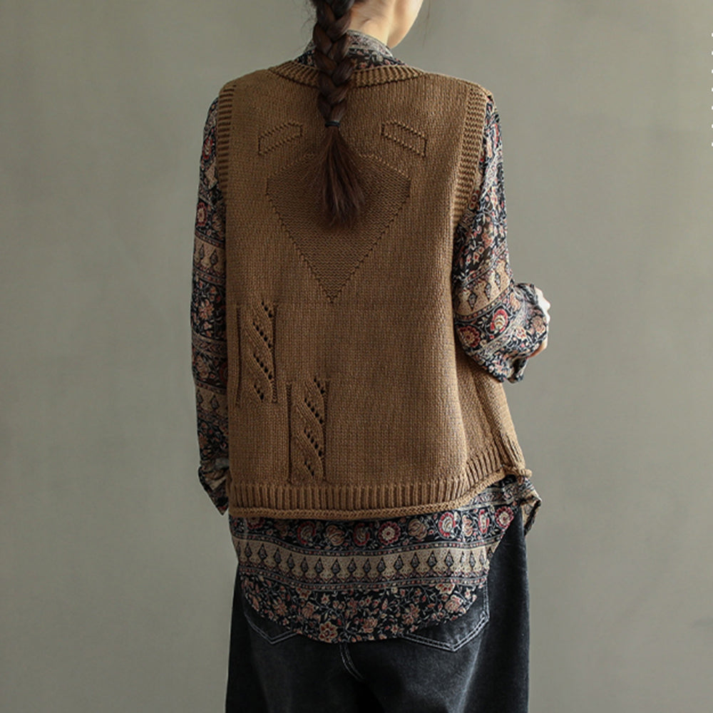 Women Solid V-Neck Knitted Vest – Retrosia