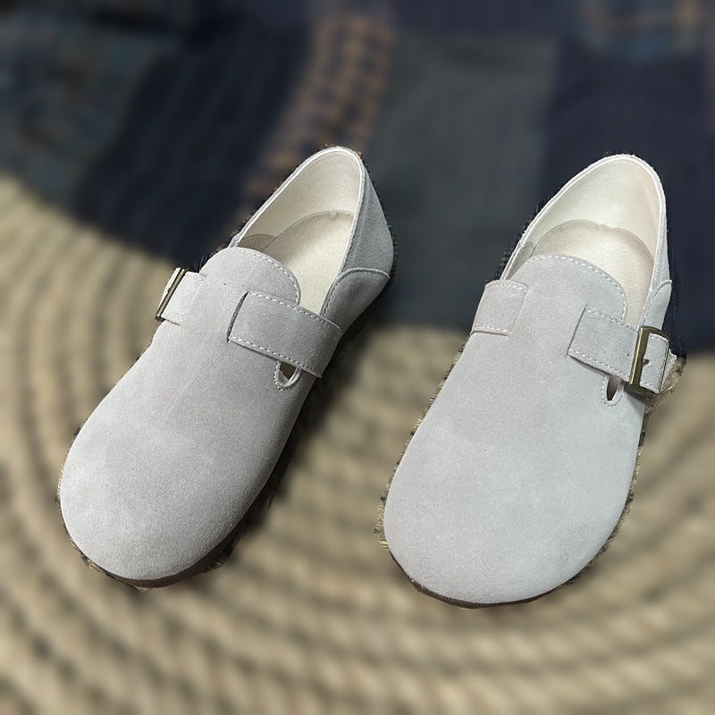 Women Suede Pea Shoes With Buckle | Retrosia, Women Leather Shoes